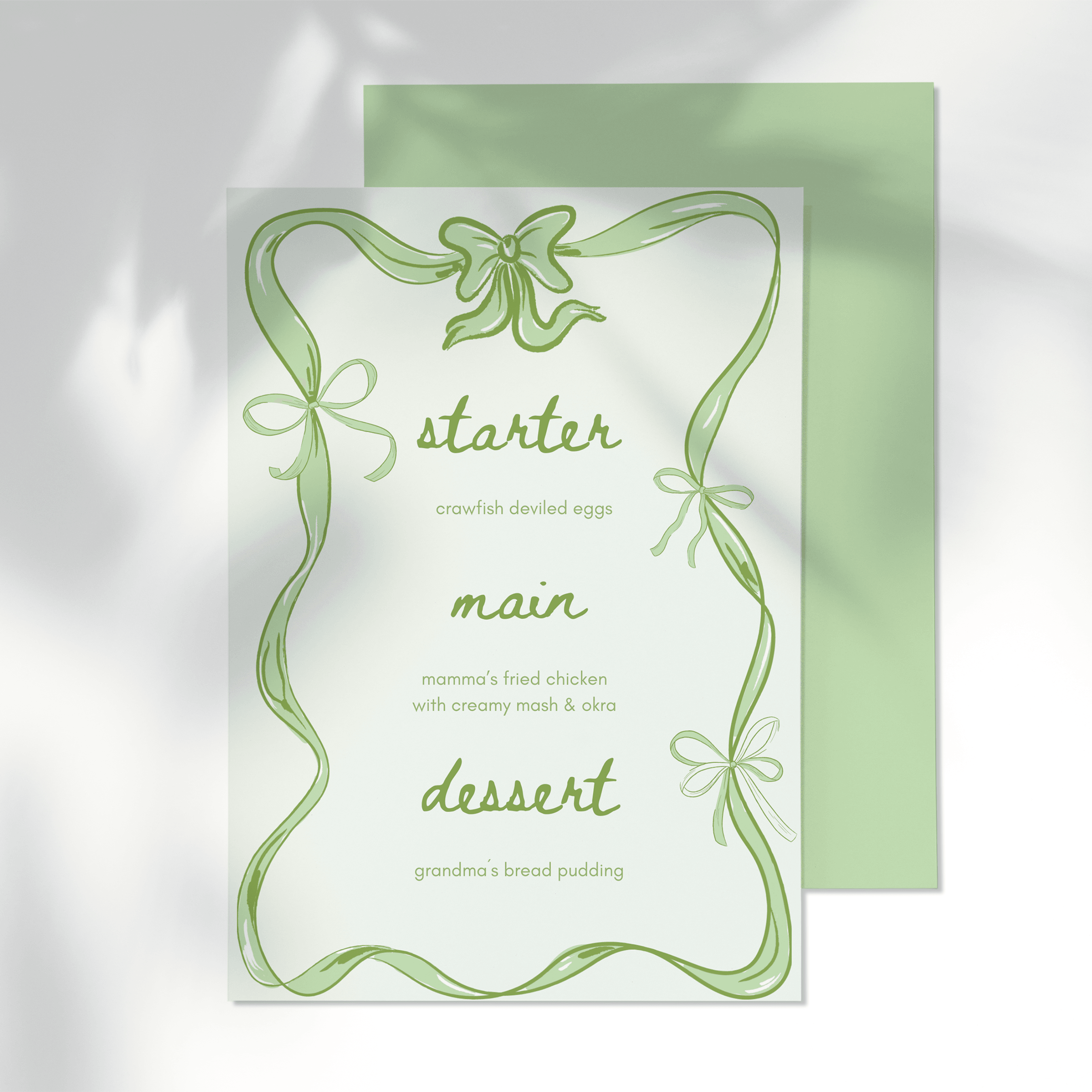Green Coquette Party Menu – Pink Salt Studio